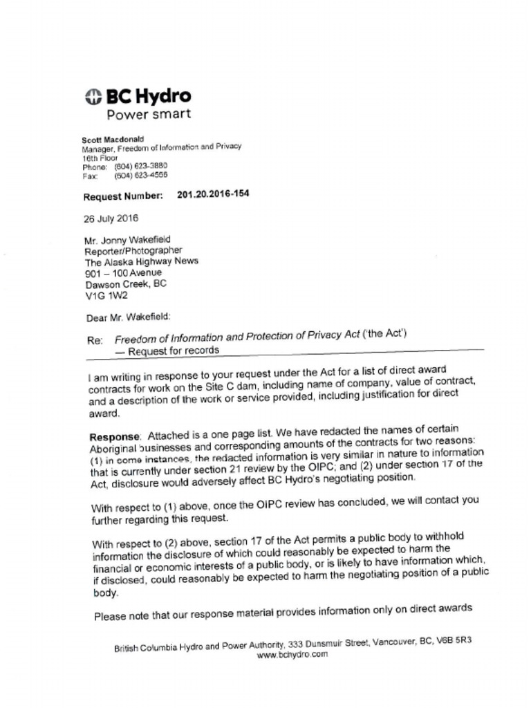 Site C Direct Award Contracts | PDF