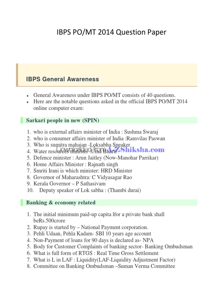 IBPS PO/MT 2014 Question Paper Analysis | PDF | Space Probe | Spacecraft