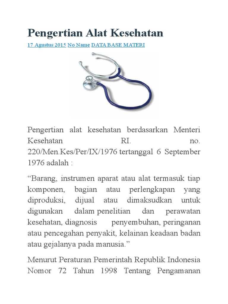 Pengertian Alat Kesehatan | PDF