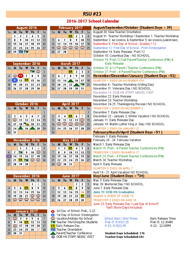 2016-2017 School Calendar Overview | PDF | The United States | Academia