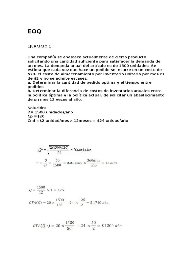 Ejercicios Eoq | PDF | Inventario | Ciencias económicas