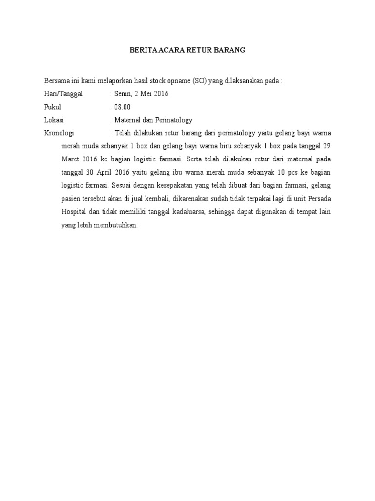 Berita Acara Retur Barang Dili | PDF