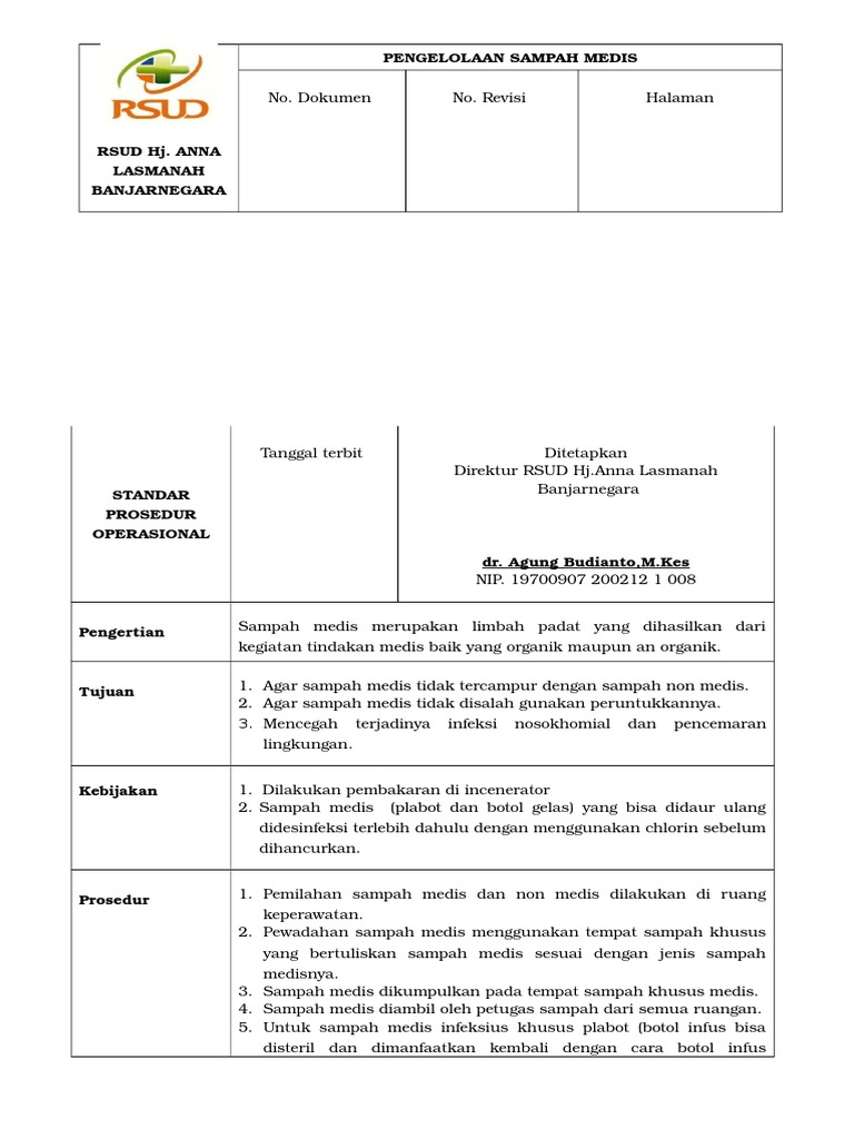 SPO Pengelolaan Sampah Medis | PDF | Kesehatan Holistik | Sains & Matematika