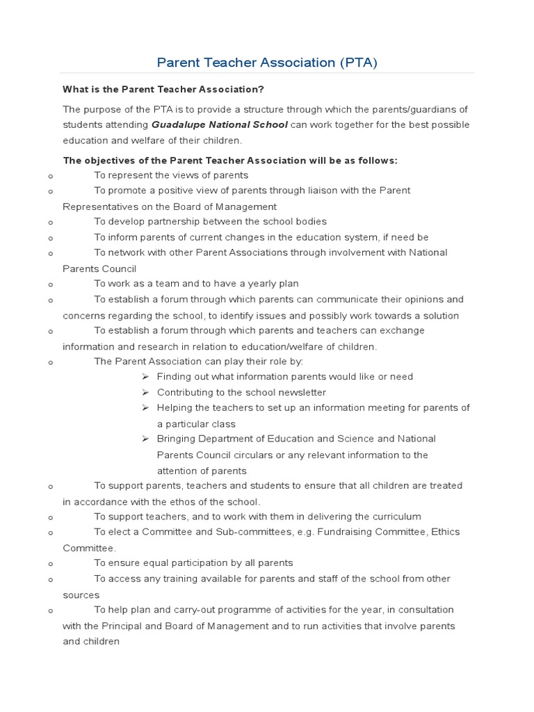 Establishing a Framework for Parental Involvement: The Objectives and ...