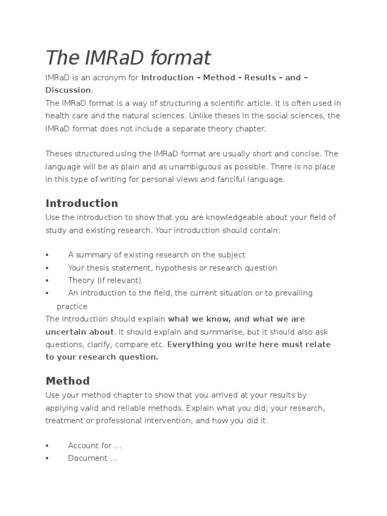 The IMRaD Format | PDF | Thesis | Theory