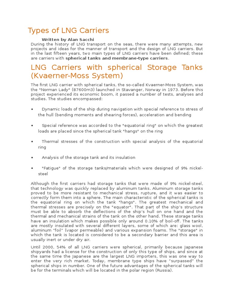 Types of LNG Carriers | Download Free PDF | Industries | Transport