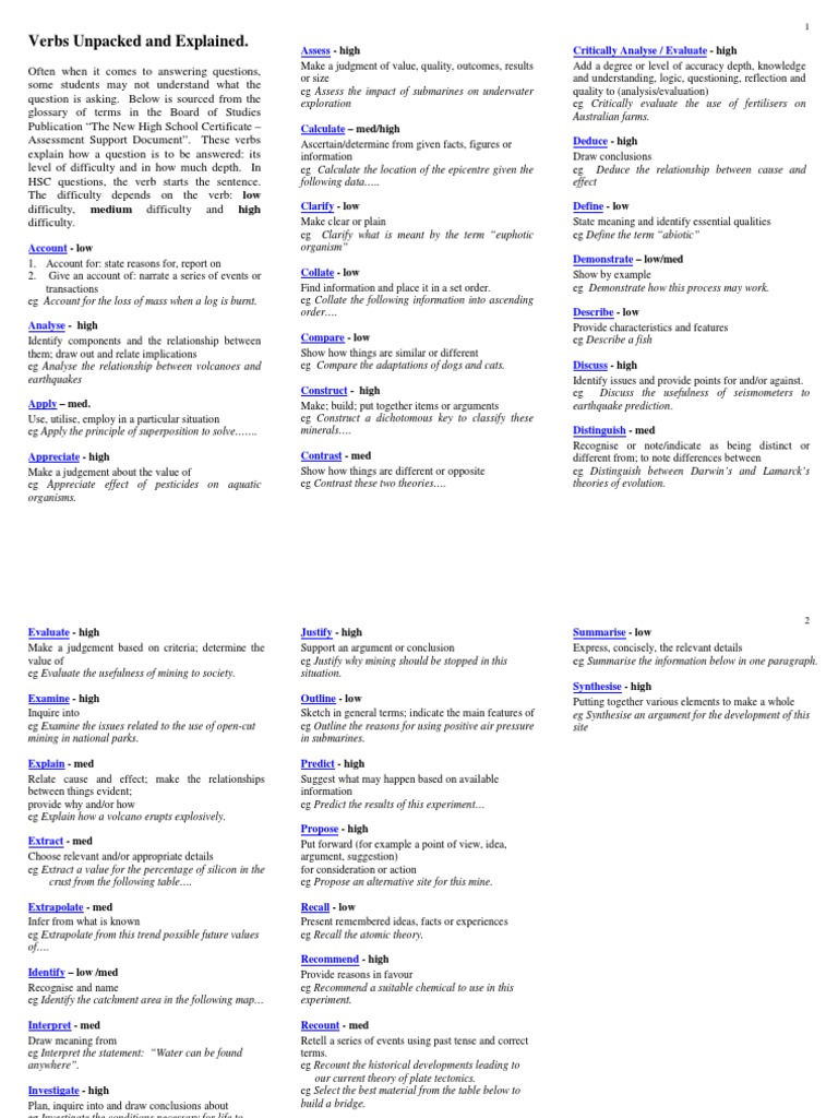 Understanding HSC Verbs and Their Usage | PDF | Pesticide | Special ...