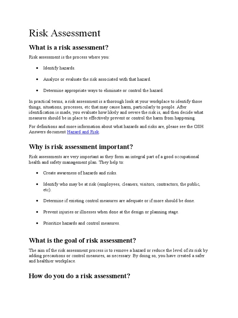 Risk Assessment | PDF | Risk | Occupational Safety And Health