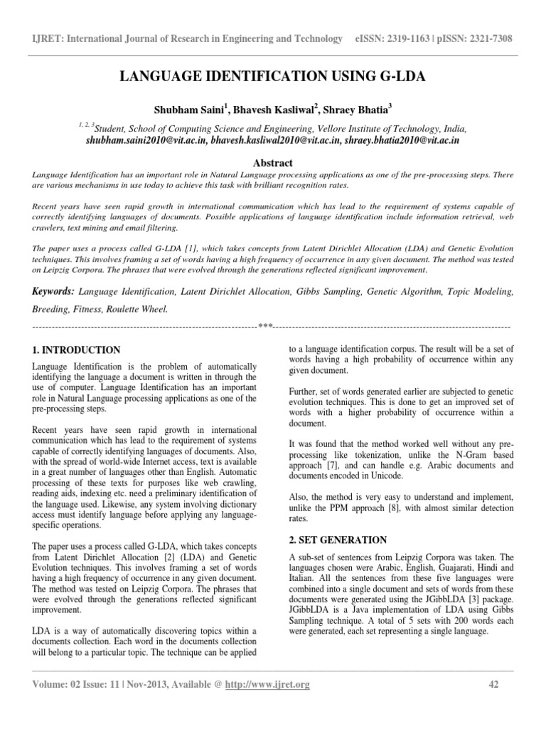 Language Identification Using G-Lda | PDF | Foreign Language Studies