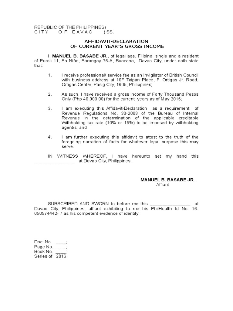 Affidavit (Declaration of Income)