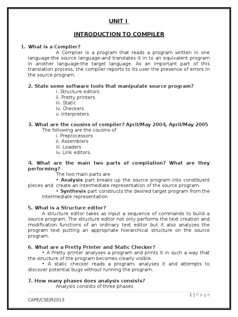 Compiler Design Two Marks | PDF