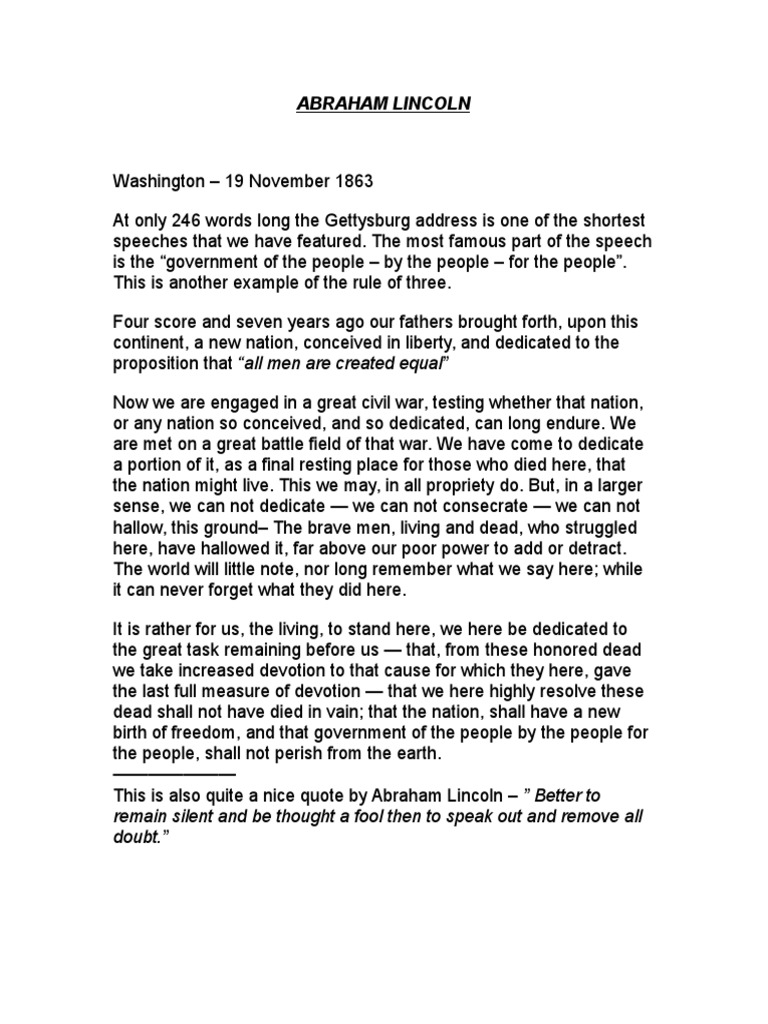 Four Score and Seven Years Ago: An Analysis of Abraham Lincoln's Iconic ...