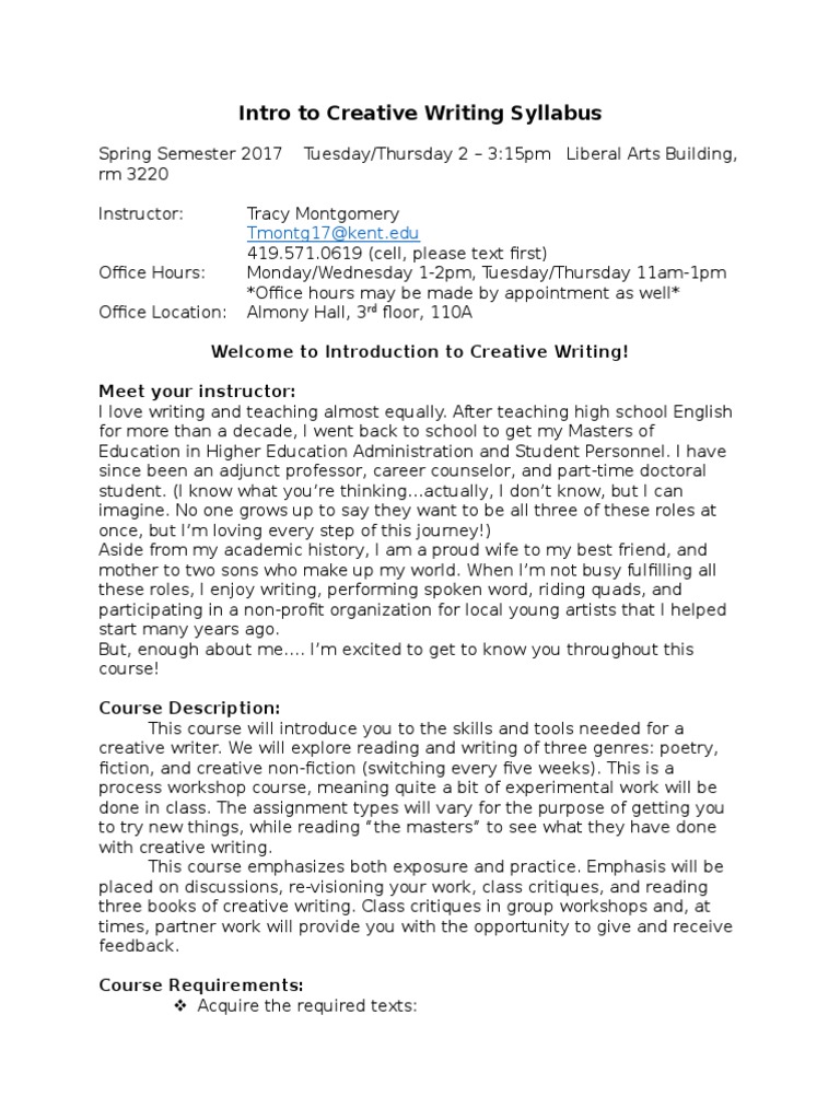 Intro To Creative Writing Syllabus-Revised | PDF | Creative Writing | Genre