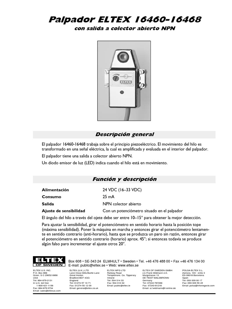 Sensor de Trama de Hilo Eltex para Telares de Pinza | PDF