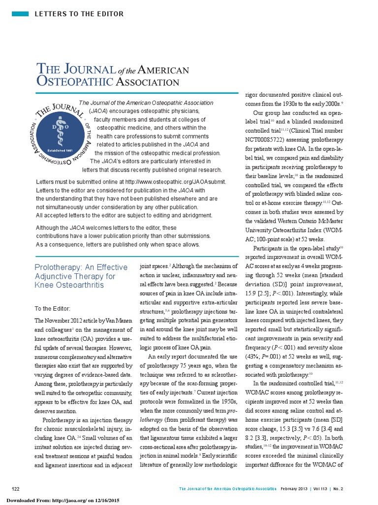Prolotherapy: An Effective Adjunctive Therapy For Knee Osteoarthritis ...