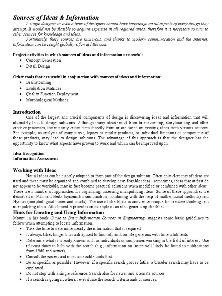 Sources of Ideas & Information | PDF