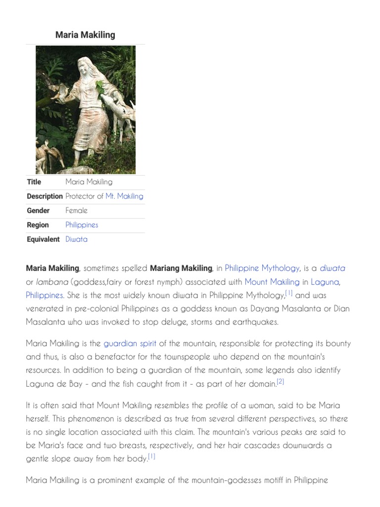 Maria Makiling - Wikipedia, The Free Encyclopedia | Traditional Stories ...