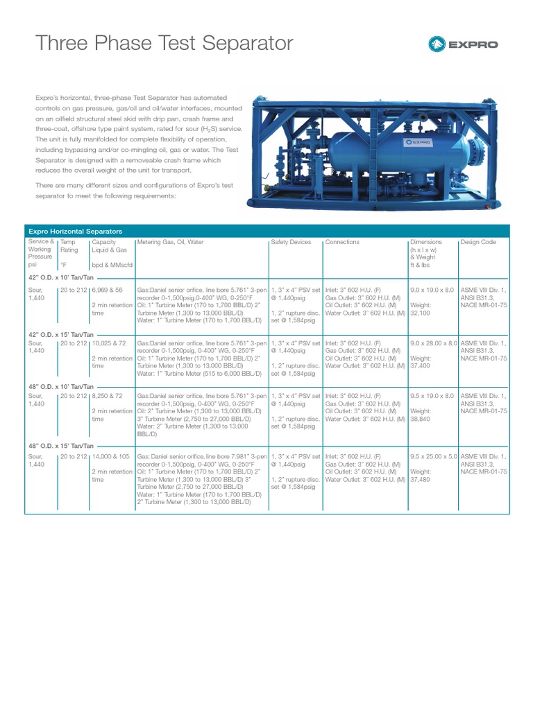 Expro Three-Phase Test Separator Specs | PDF