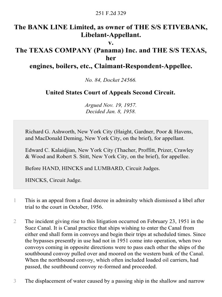 The Bank Line Limited, as Owner of the S/s Etivebank, Libelant ...