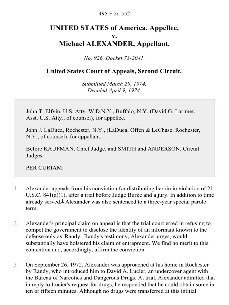 Appeal of Heroin Conviction: Alexander v. USA | PDF