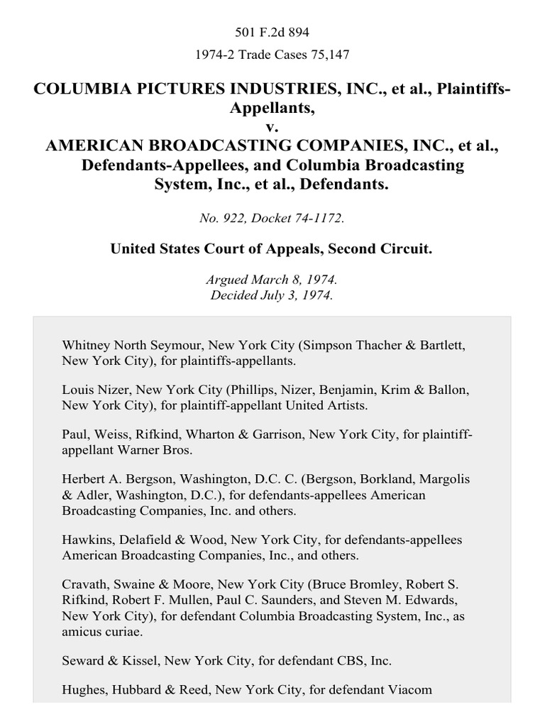 Columbia Pictures Industries, Inc. v. American Broadcasting Companies ...