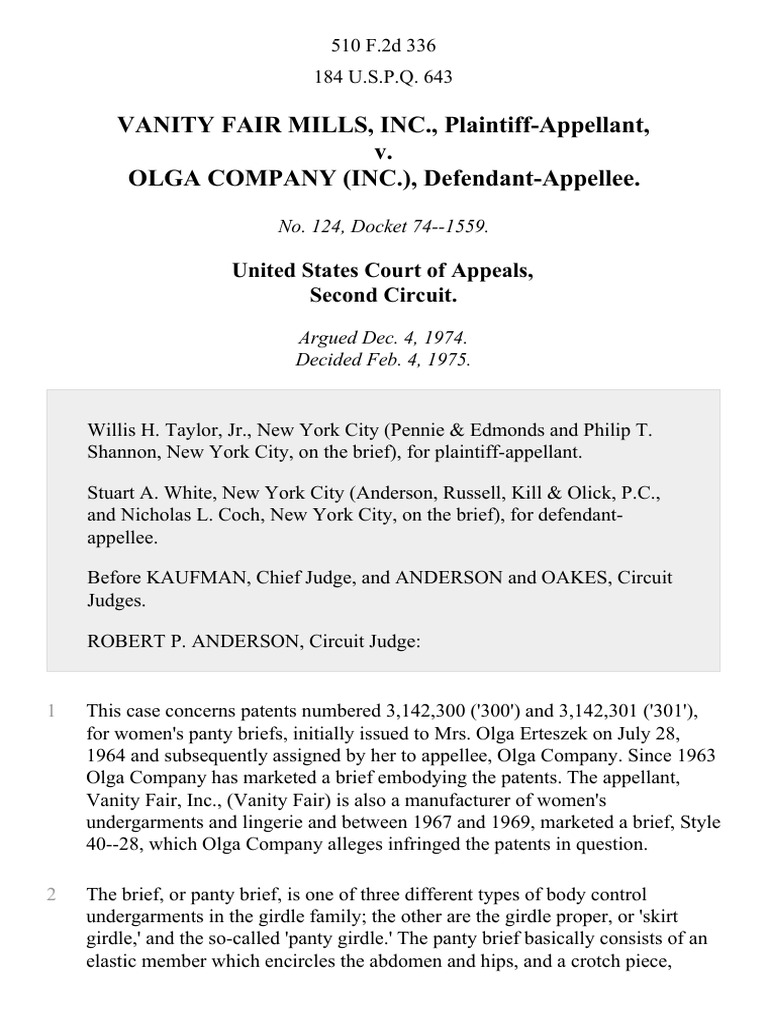 Vanity Fair Mills, Inc. v. Olga Company (Inc.), 510 F.2d 336, 2d Cir ...