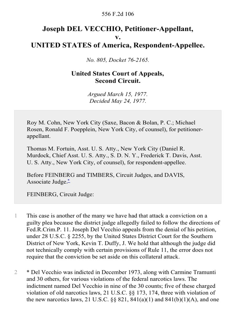 Joseph Del Vecchio v. United States, 556 F.2d 106, 2d Cir. (1977) | PDF ...