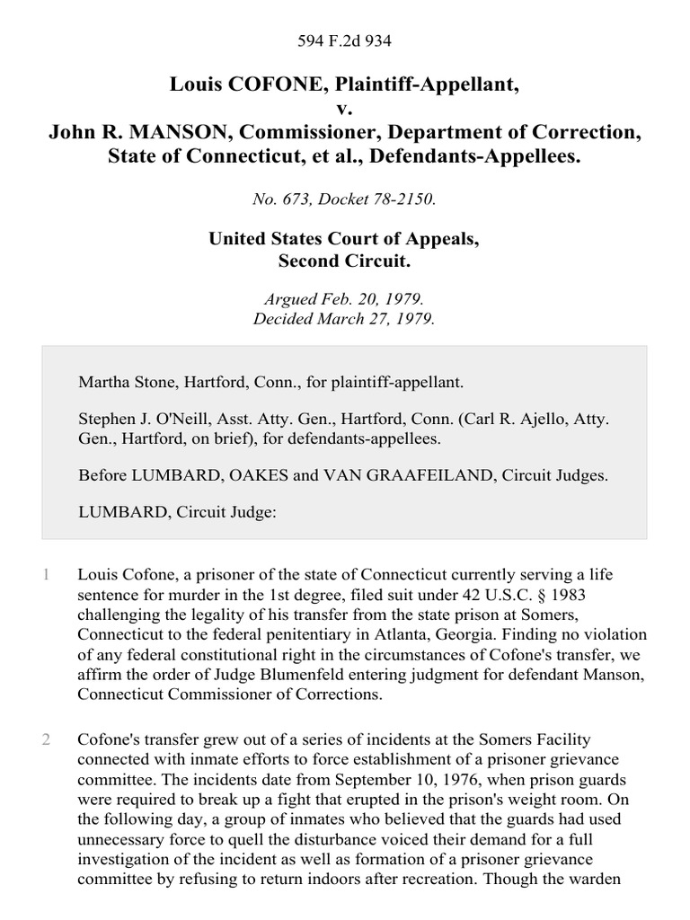Louis Cofone v. John R. Manson, Commissioner, Department of Correction ...