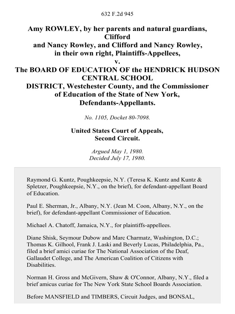 Amy Rowley, by Her Parents and Natural Guardians, Clifford and Nancy ...