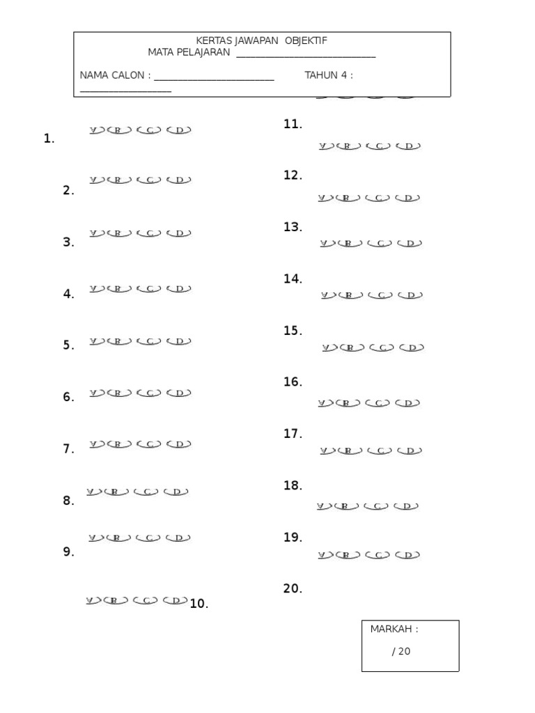 Kertas Omr 20 Soalan | PDF | Karier & Perkembangan | Pengelolaan ...