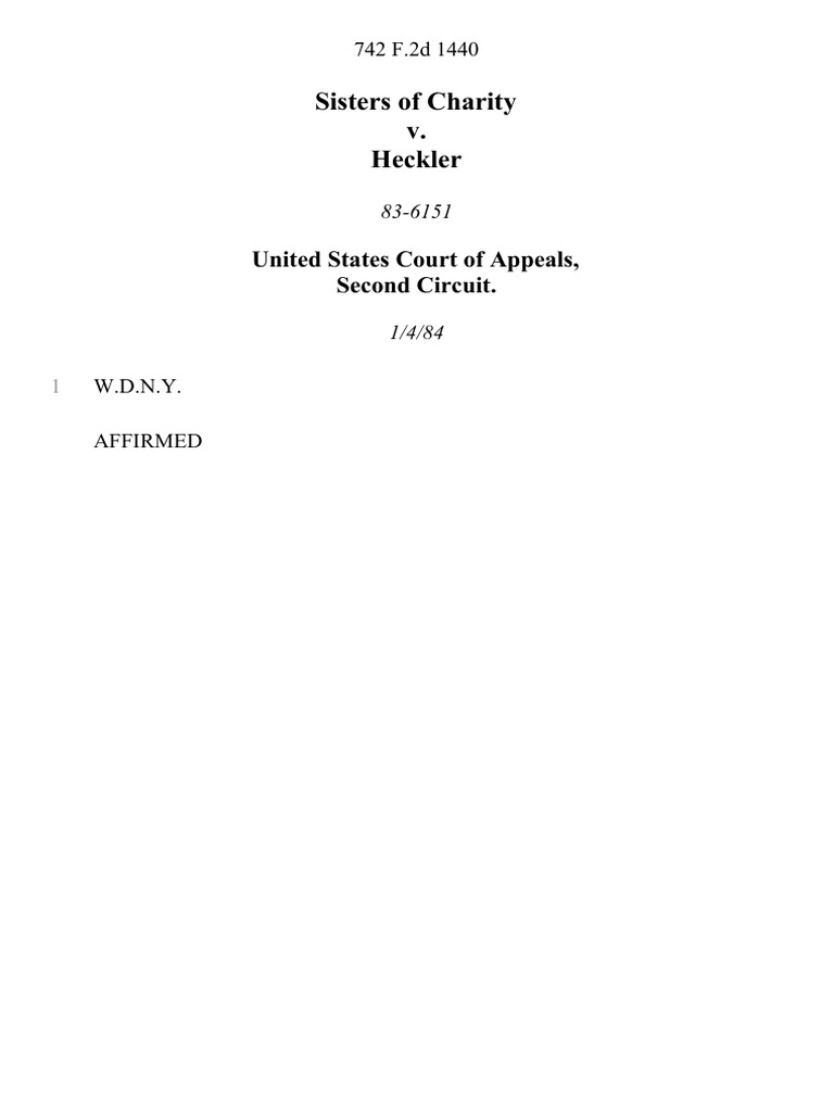 Sisters of Charity v. Heckler, 742 F.2d 1440, 2d Cir. (1984) | PDF ...