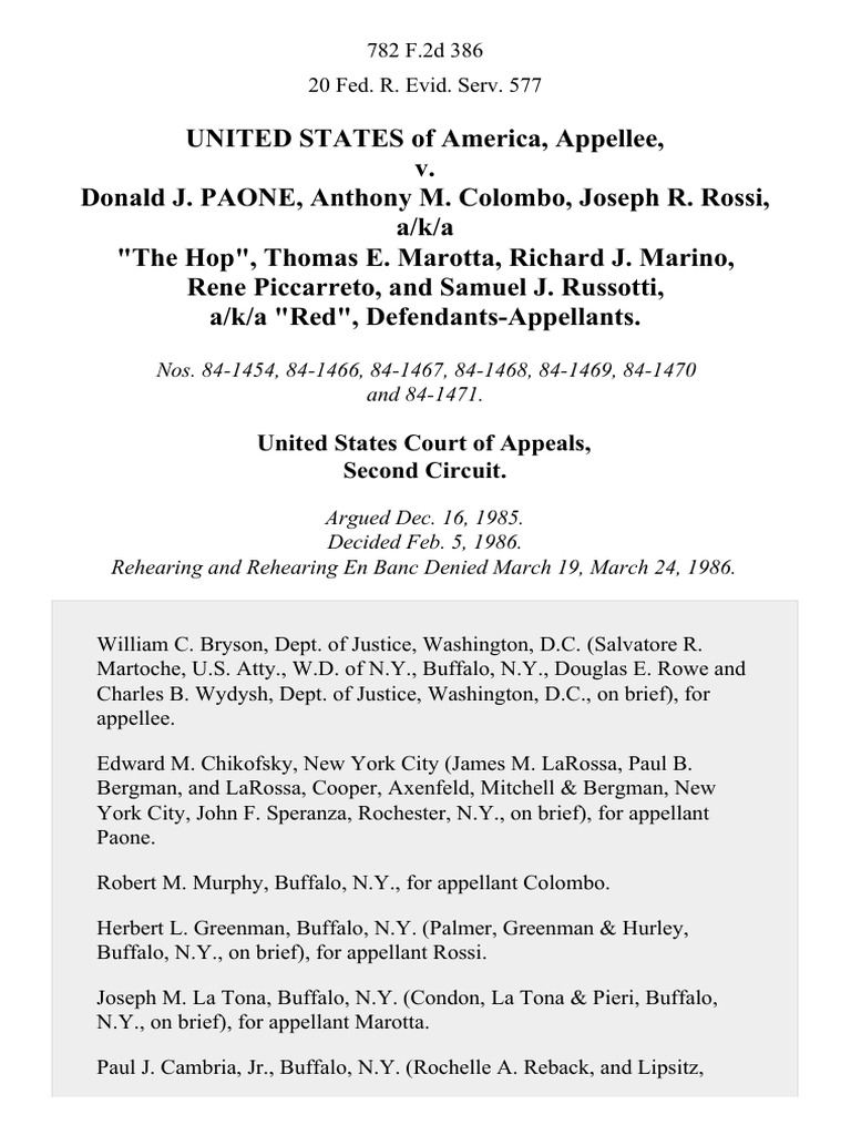 United States v. Donald J. Paone, Anthony M. Colombo, Joseph R. Rossi ...