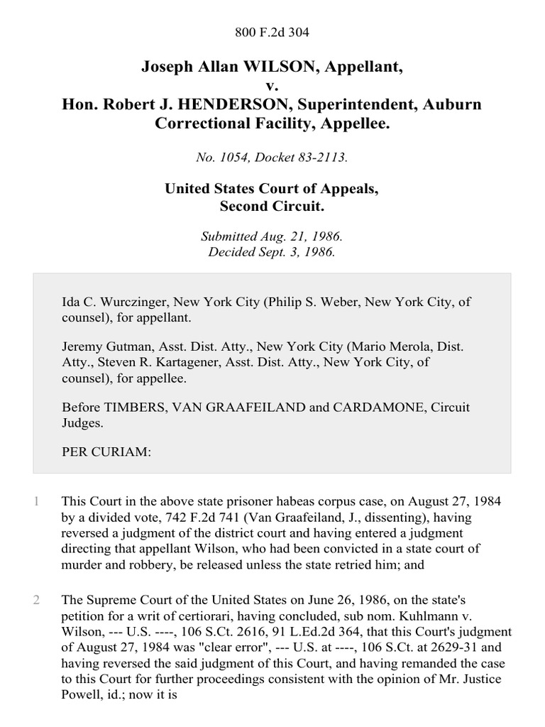 Joseph Allan Wilson v. Hon. Robert J. Henderson, Superintendent, Auburn ...
