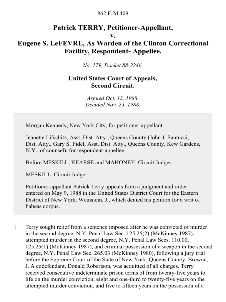Patrick Terry v. Eugene S. Lefevre, As Warden of The Clinton ...