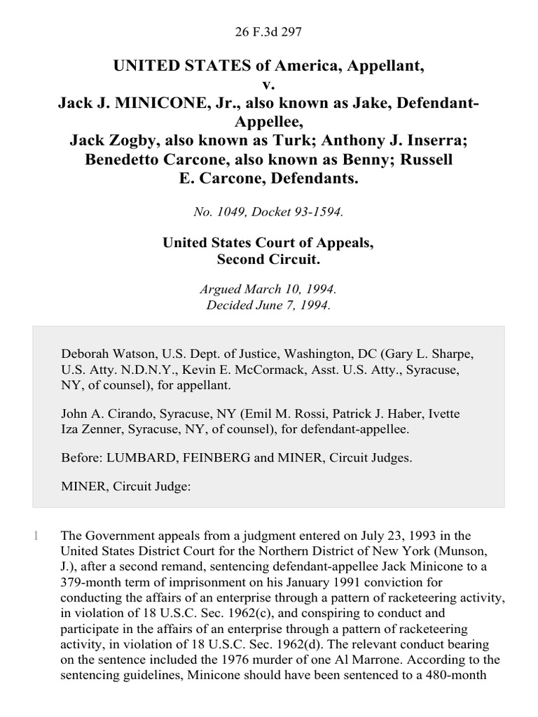 United States v. Jack J. Minicone, JR., Also Known As Jake, Jack Zogby ...