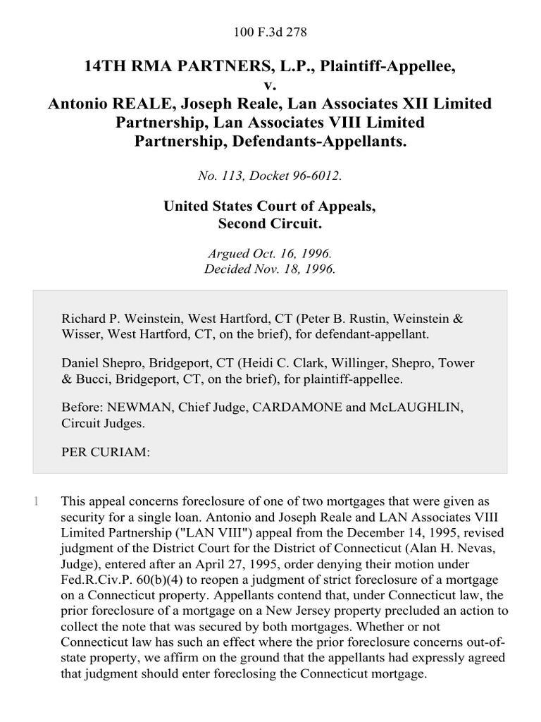 14th Rma Partners, L.P. v. Antonio Reale, Joseph Reale, Lan Associates ...