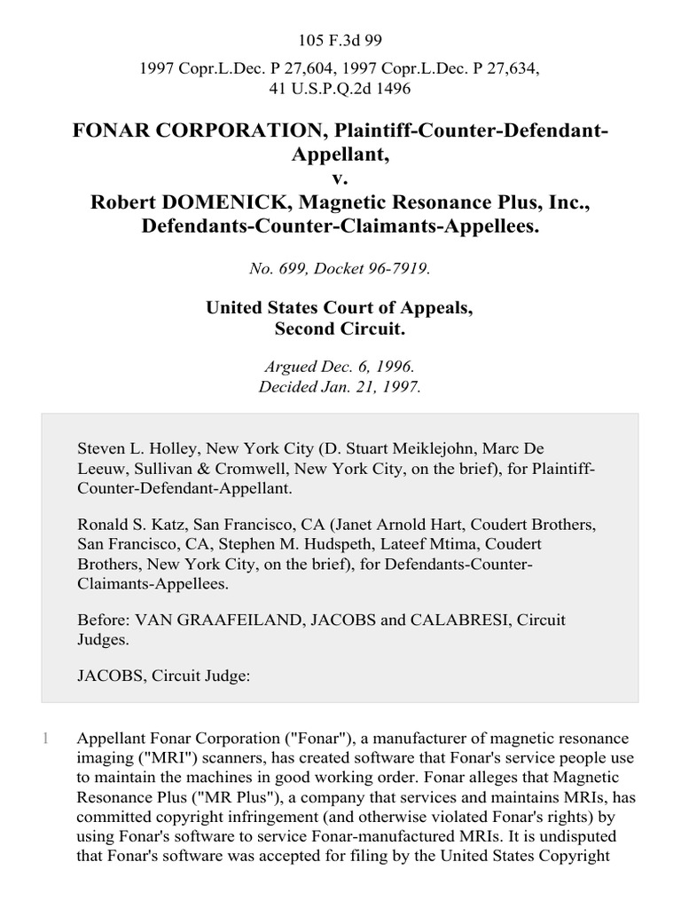 Fonar Corporation, Plaintiff-Counter-Defendant-Appellant v. Robert ...