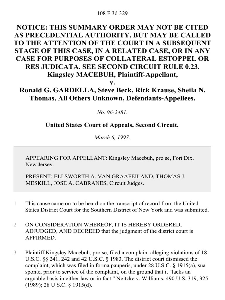 Kingsley MacEbuh v. Ronald G. Gardella, Steve Beck, Rick Krause, Sheila ...