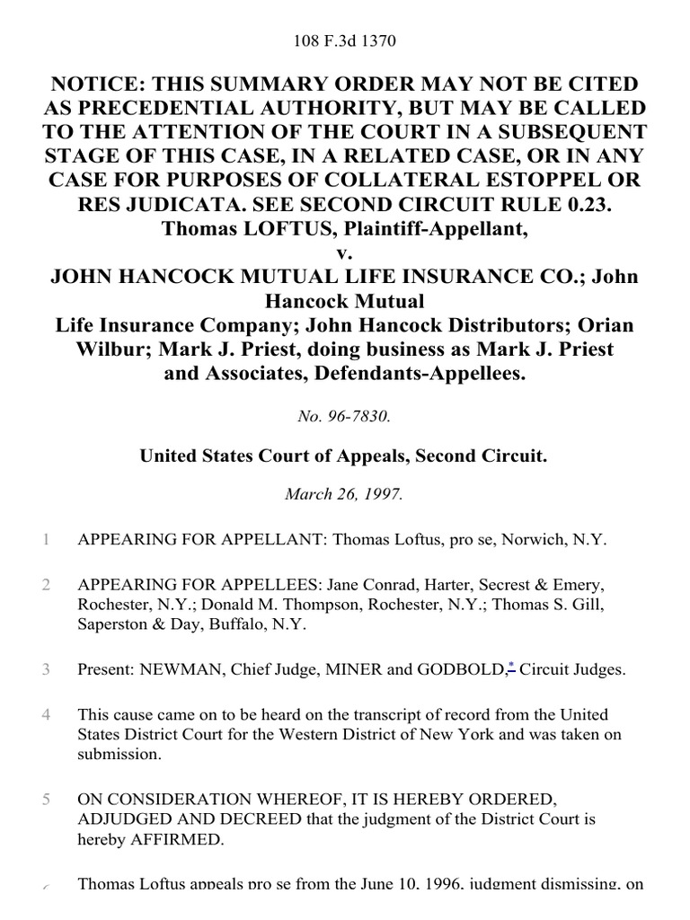 Loftus v. John Hancock: Appeal Summary | PDF | Pro Se Legal ...