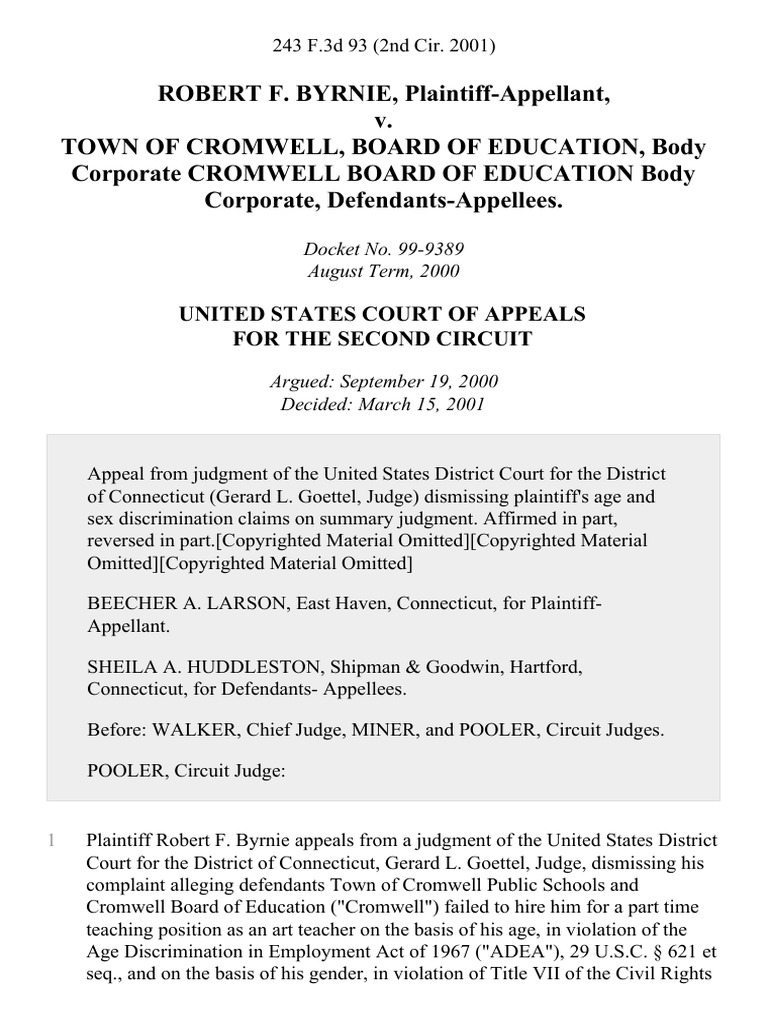 Robert F. Byrnie v. Town of Cromwell, Board of Education, Body ...