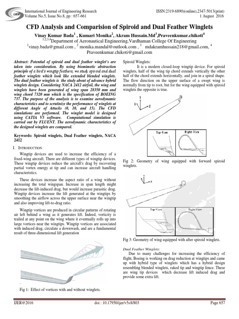 CFD Analysis and Comparision of Spiroid and Dual Feather Winglets | PDF ...