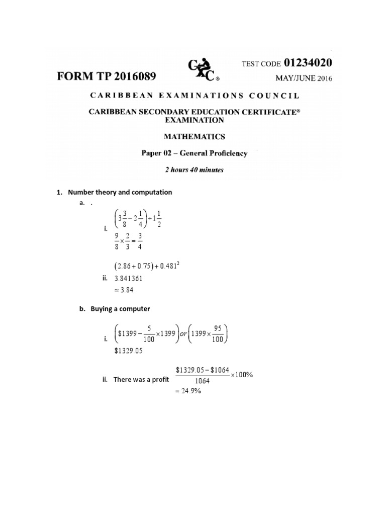 CSEC - Mathematics May 016 Solutions | PDF | Triangle | Angle
