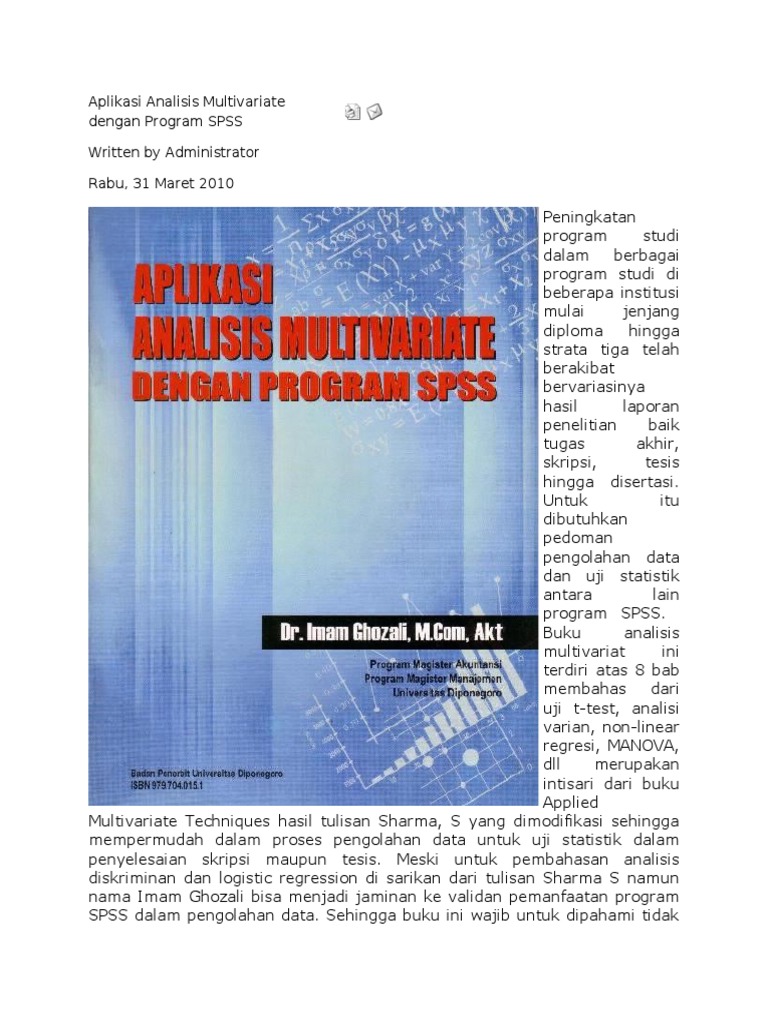 Aplikasi Analisis Multivariate Dengan Program SPSS | PDF | Komputer