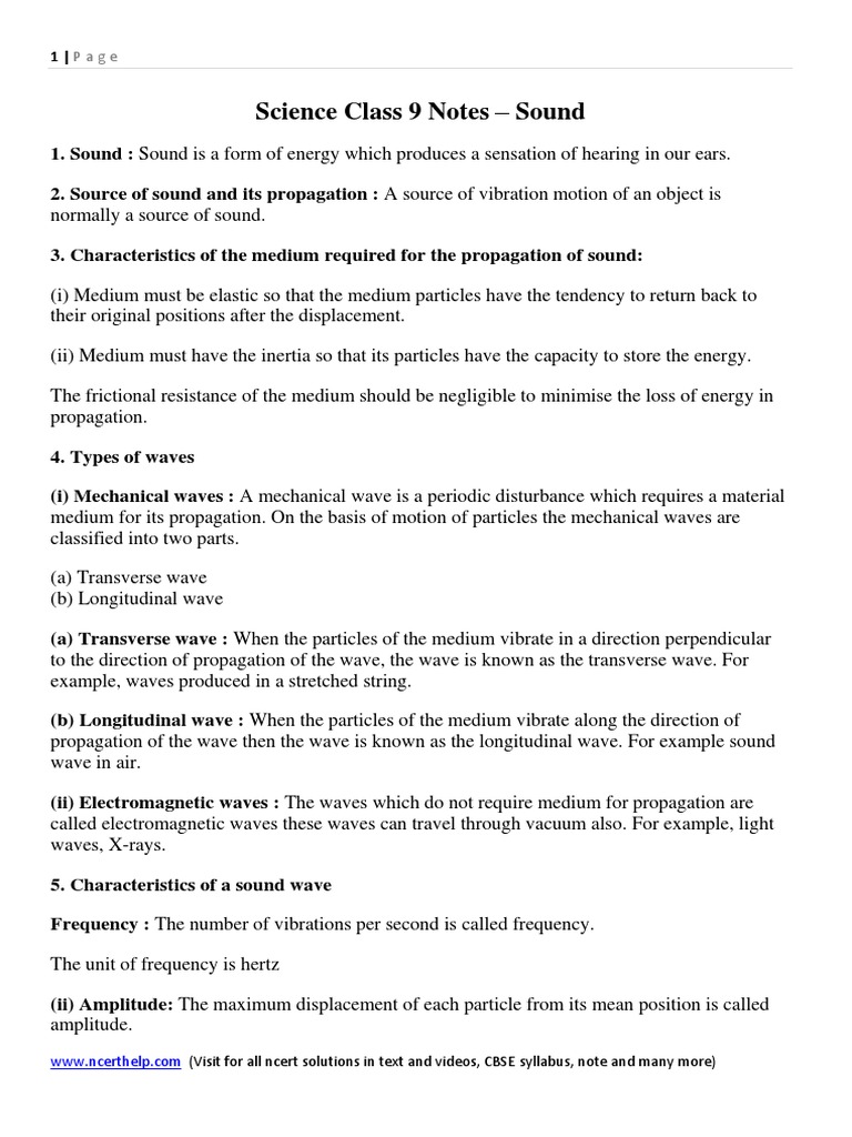 Science Class 9 Notes Sound | PDF | Waves | Ultrasound