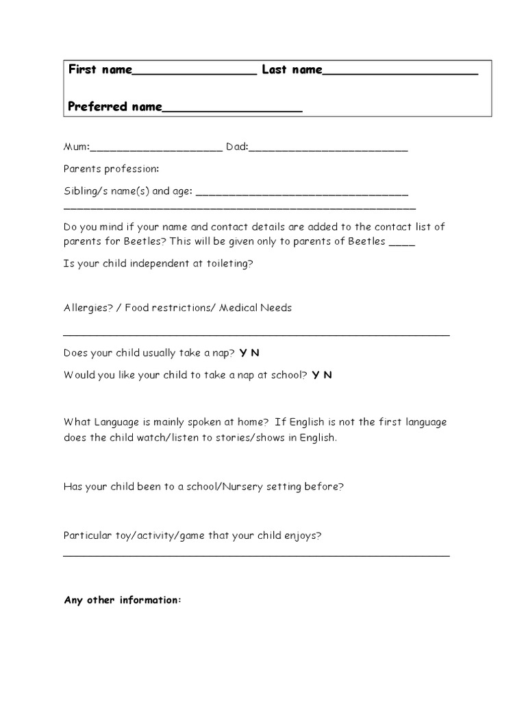 New Kid Form Updated | PDF