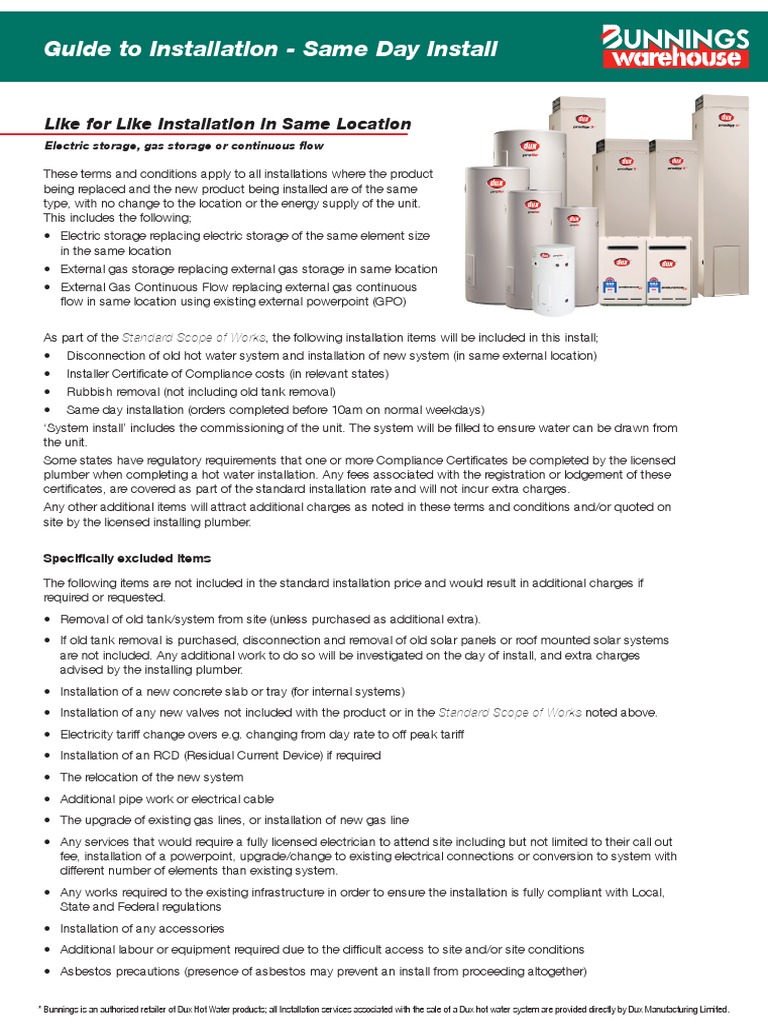 Bunnings Guide To Hot Water Installation 9840198 | PDF | Water Heating ...