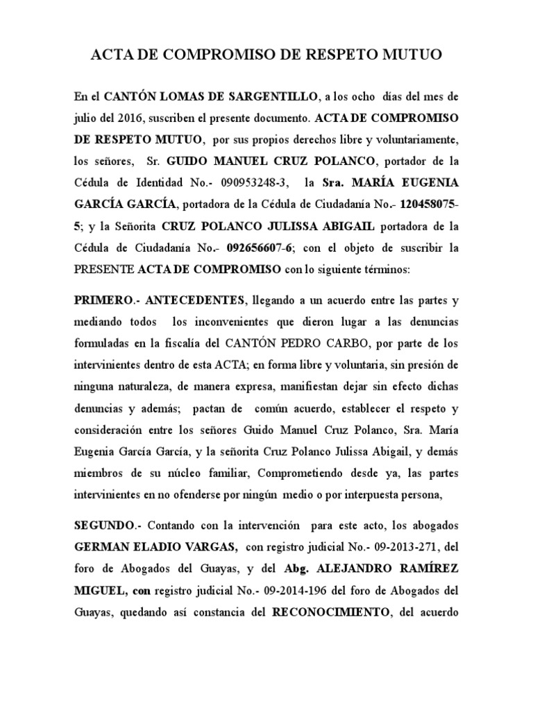 Acta de Compromiso de Respeto Mutuo | PDF | Política