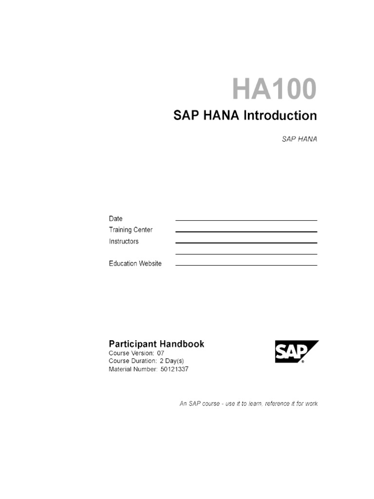 HA100 - SAP HANA Introduction (Col07) PDF | PDF