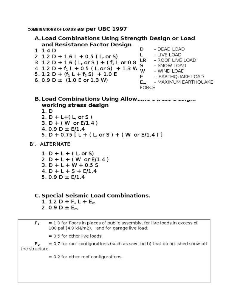 Combinations of Loads As Per Ubc 1997 | PDF | Science & Mathematics
