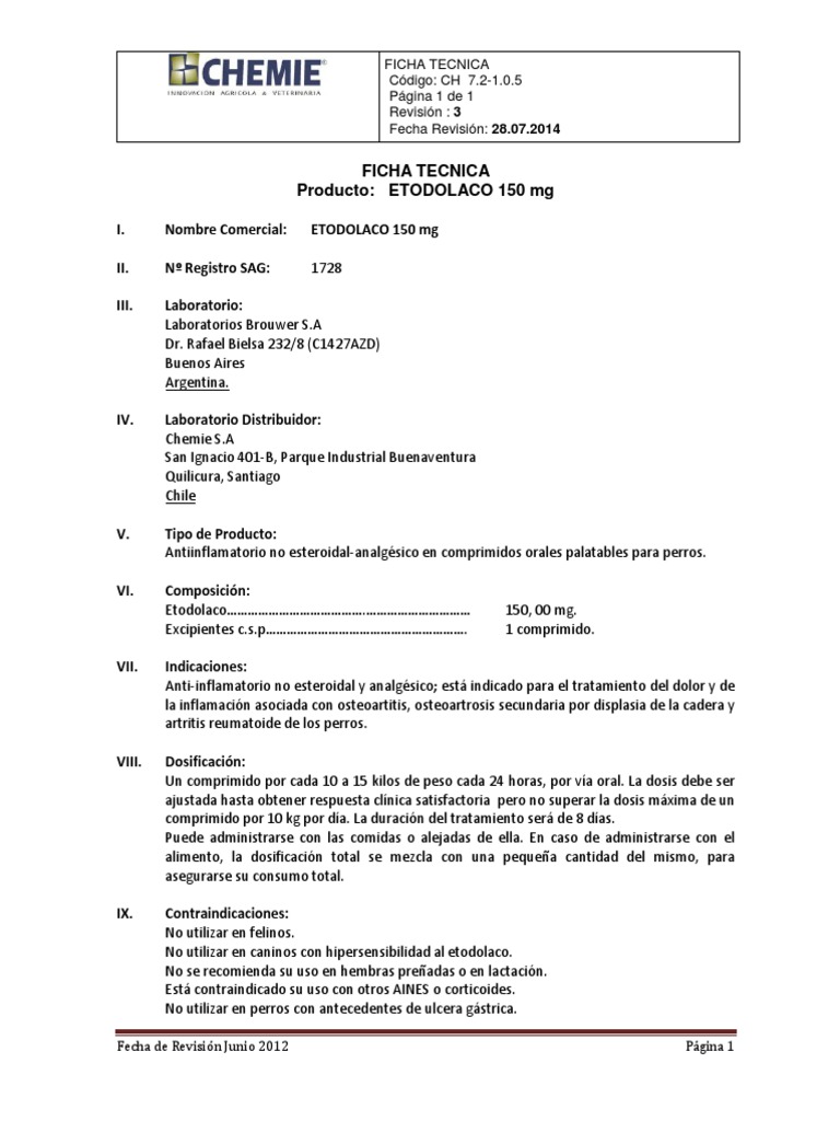 Ficha Tecnica Etodolaco 150 MG PDF | PDF